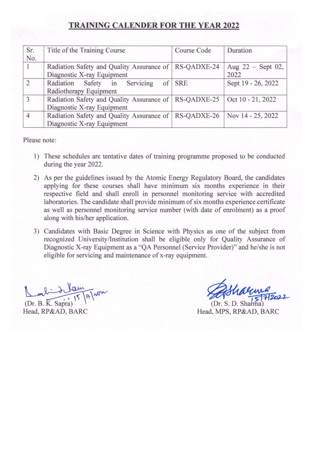 QADXE Training Calendar, 2022 announced ! – Association of Medical ...