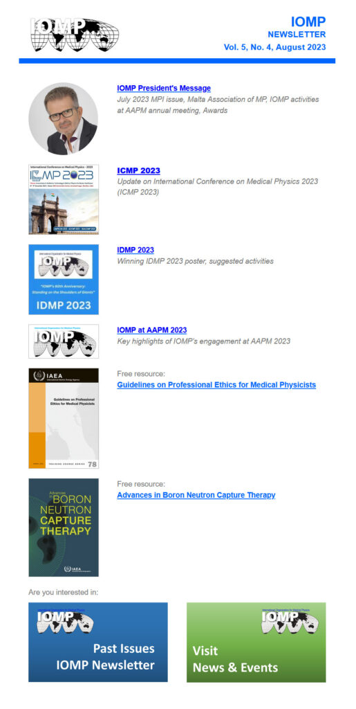 IOMP Newsletter Vol 5, No 4 Aug 2023 released ! – Association of Medical Physicists of India